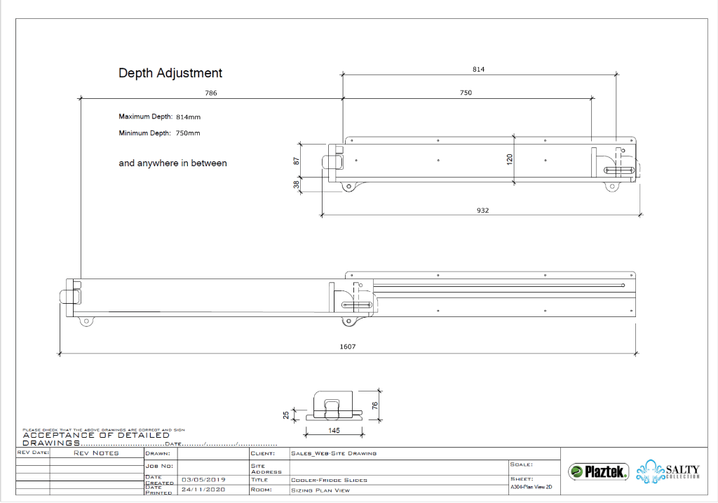 Boat Cooler | Fridge Slide Narrow Large Orientation